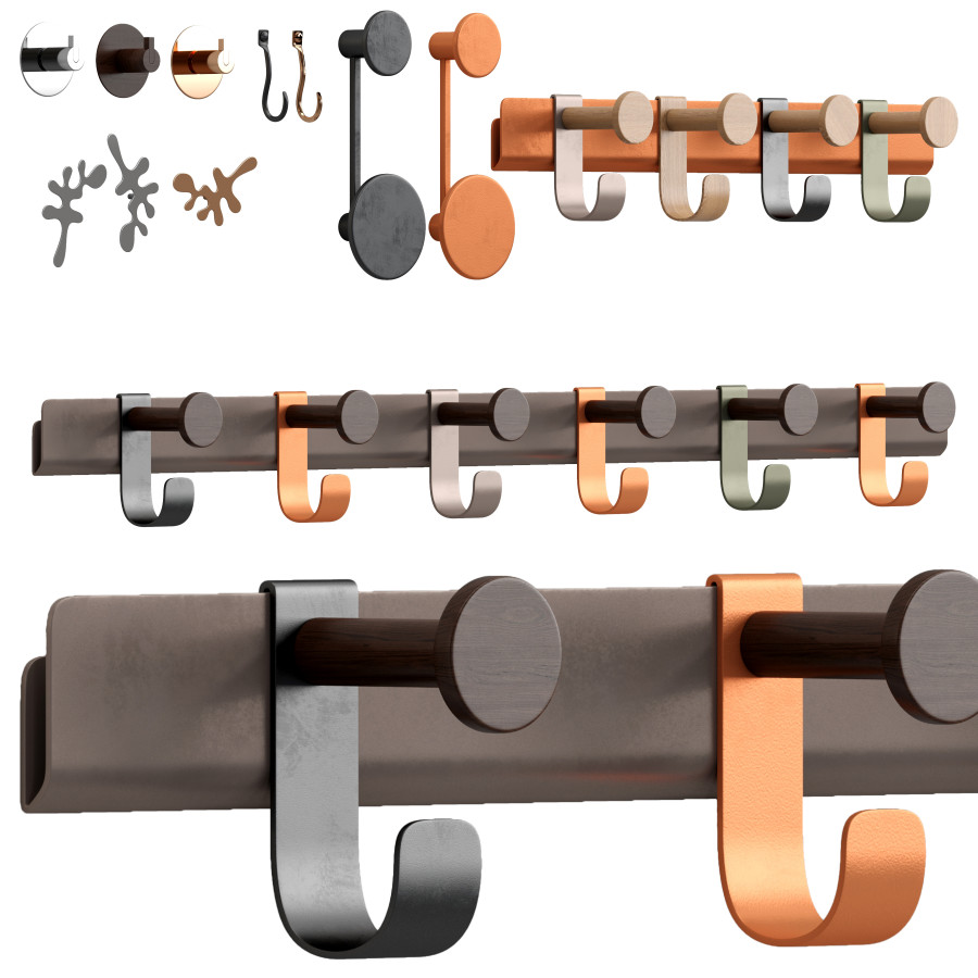Wall Hook Set 3 With 5 Options - 3D Model for VRay, Corona