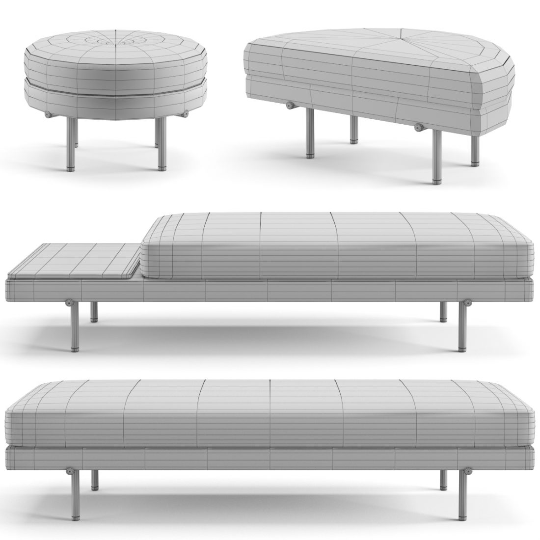 Torii Bench, Ottoman Set - 3D Model for VRay, Corona