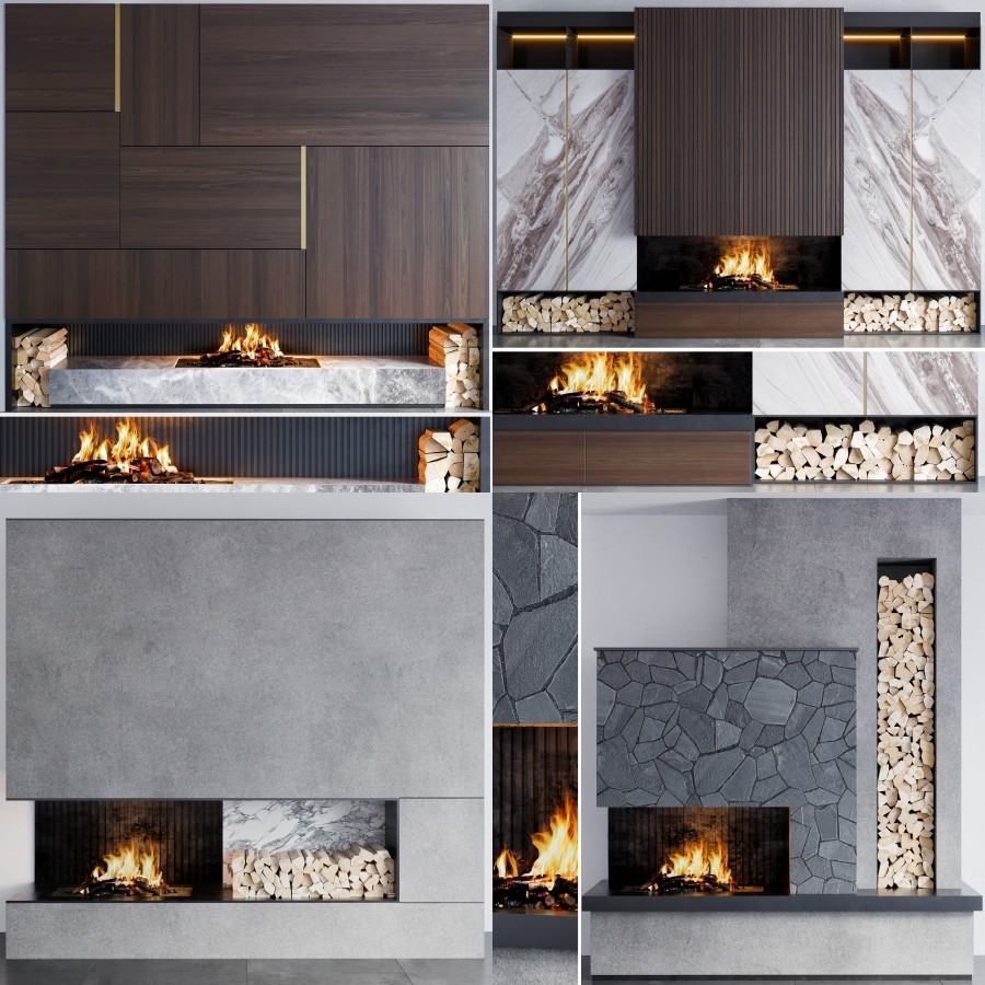 Fireplace 06 - 3D Model for VRay, Corona