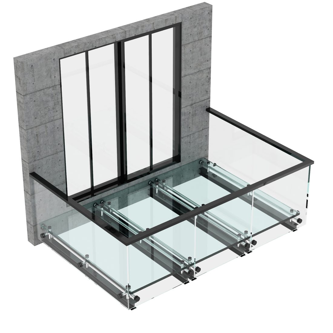 Glass Balcony - 3D Model for VRay, Corona