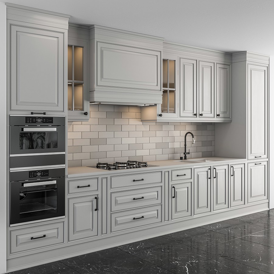 Kitchen Neoclassic - Gray Set 52 - 3D Model for VRay, Corona