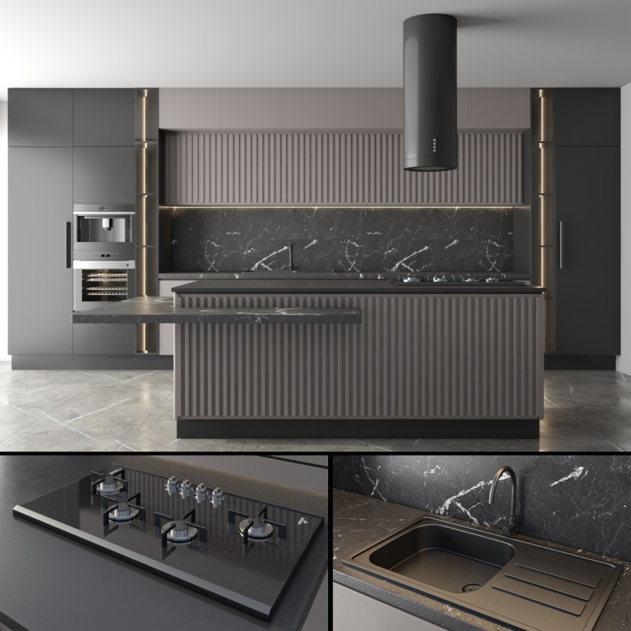 Kitchen Set 39 - 3D Model for VRay, Corona