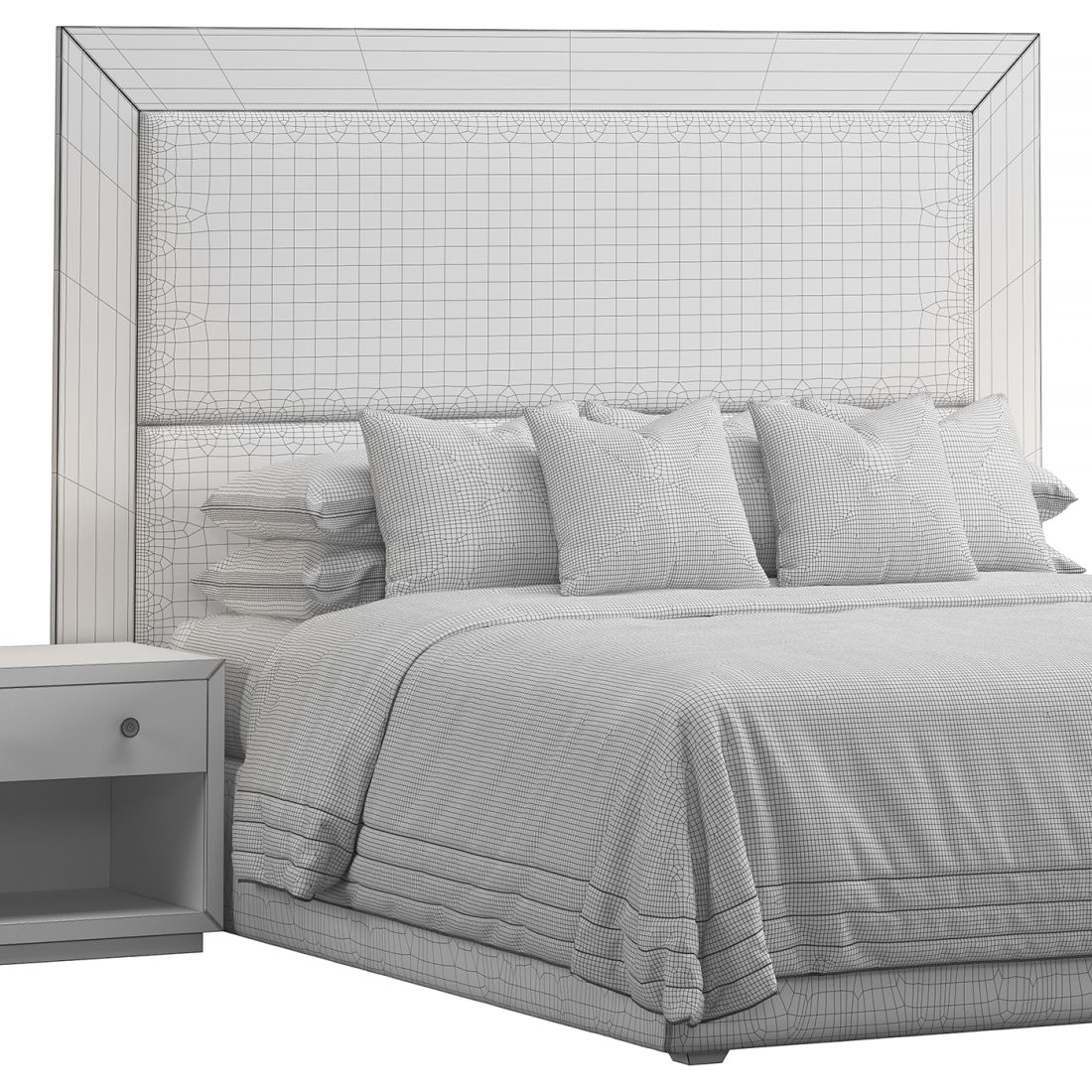 Panel Headboard Bed - 3D Model for VRay
