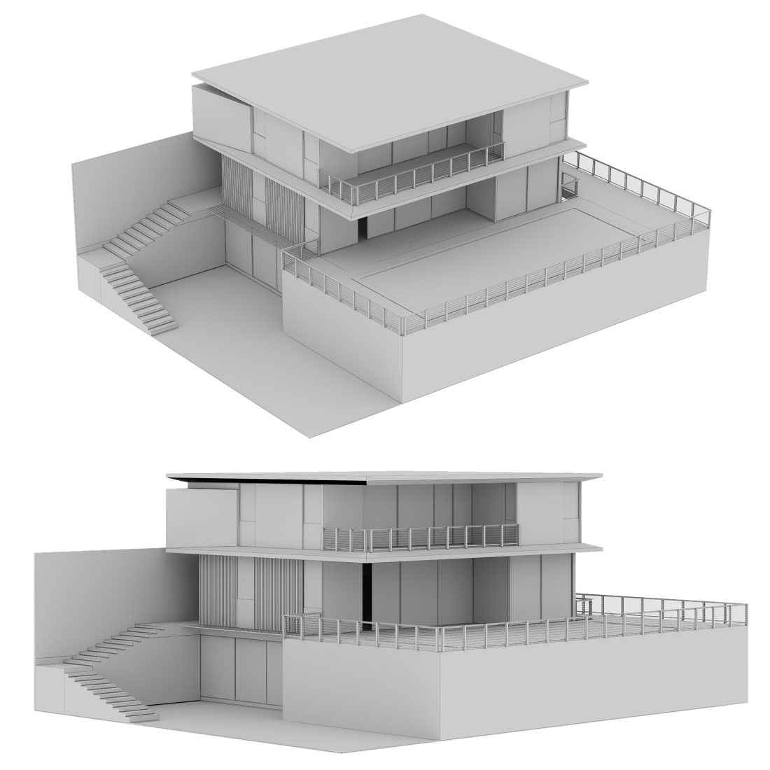 Modern House No1 - 3D Model for VRay, Corona