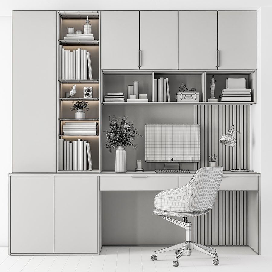 Home Office White Table - Office Furniture 260 3D Model for VRay ...