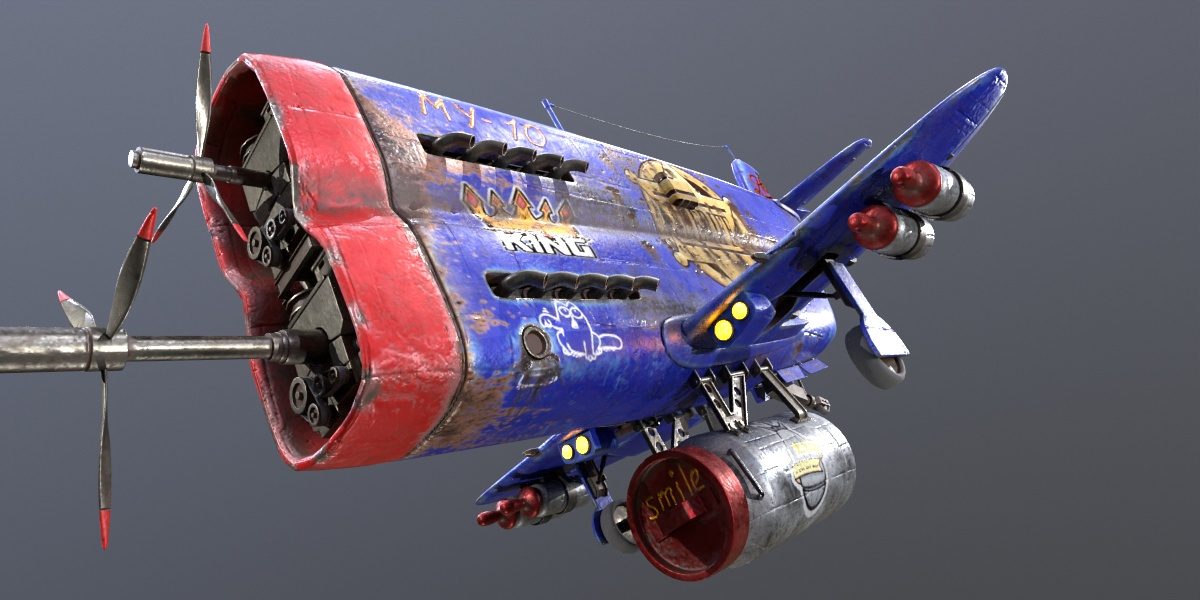 Stylized Realistic Dark Blue Airplane - 3D Model for