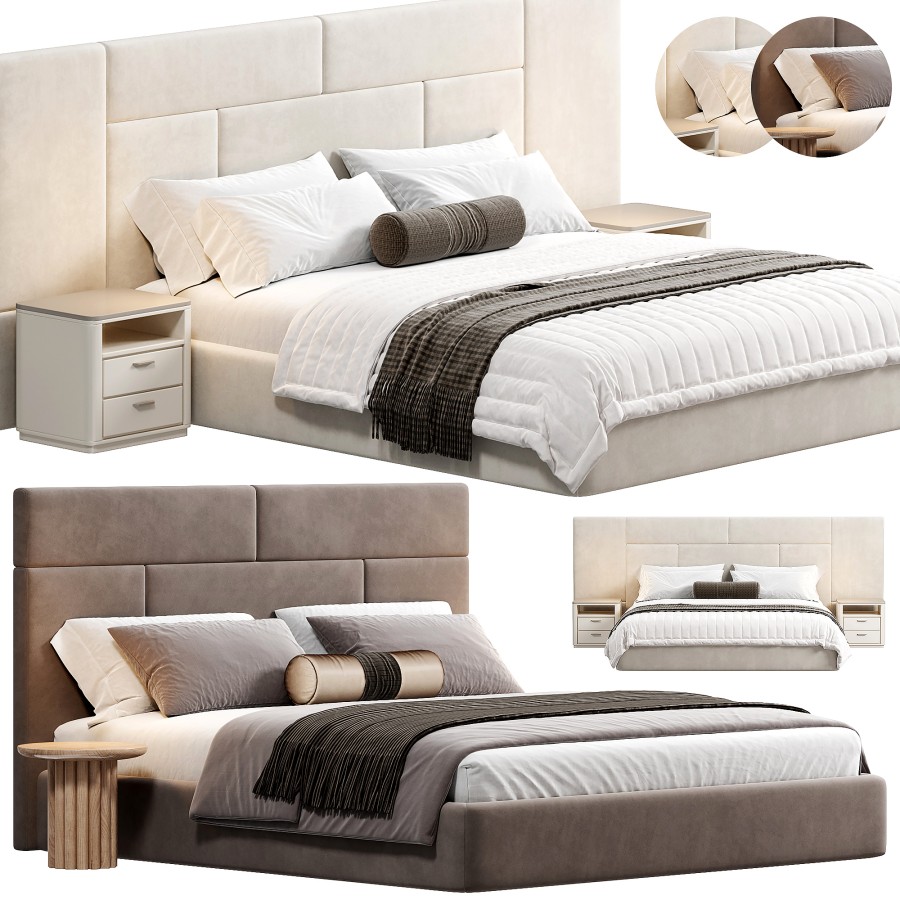 Beckham Bed, Abbington Charred Brown By Highfashio - 3D Model for Corona