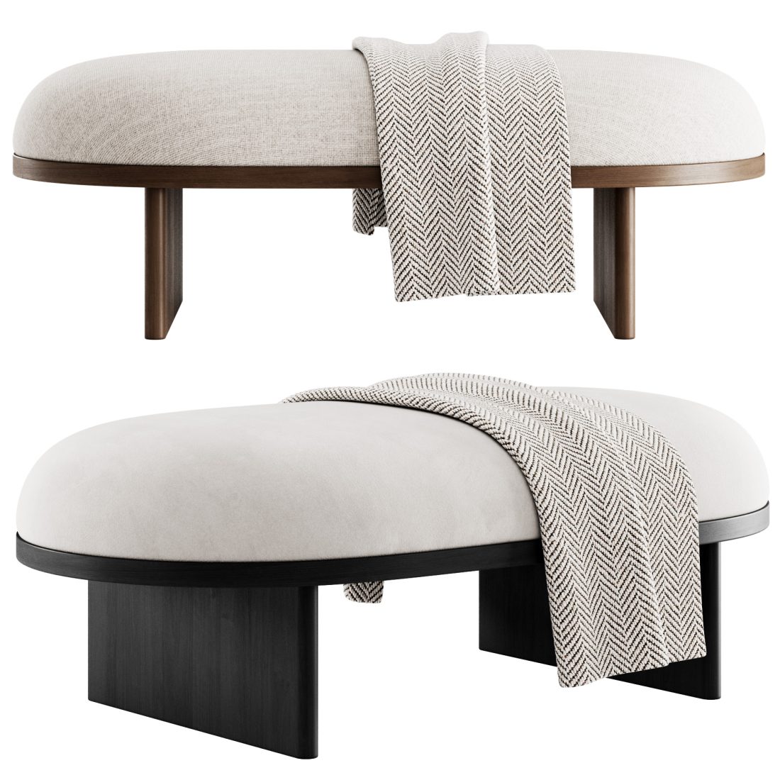 Anza Bench 120 And Pouf 3D Model for VRay | CGMood