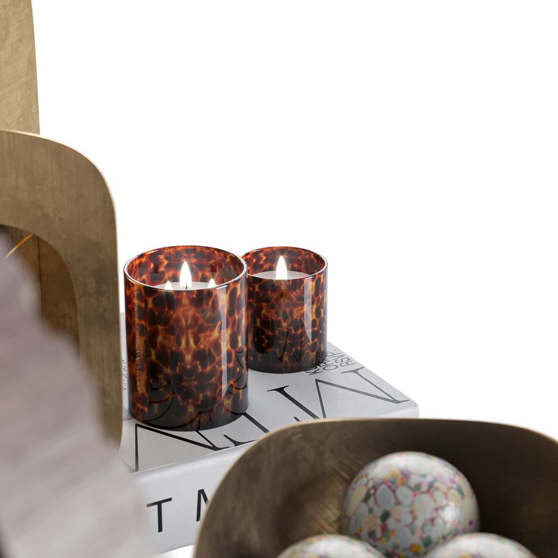 Decorative Set With Tortoise Glass Candles - 3D Model for Corona