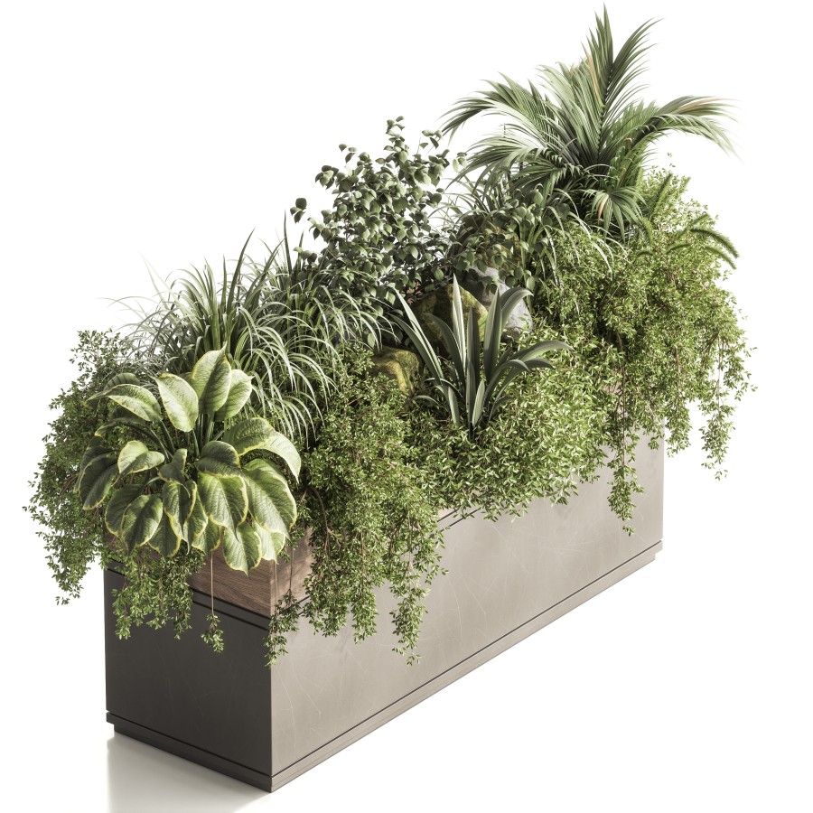 Wooden And Metal Box Plants On Stand_set 118 - 3D Model for VRay, Corona