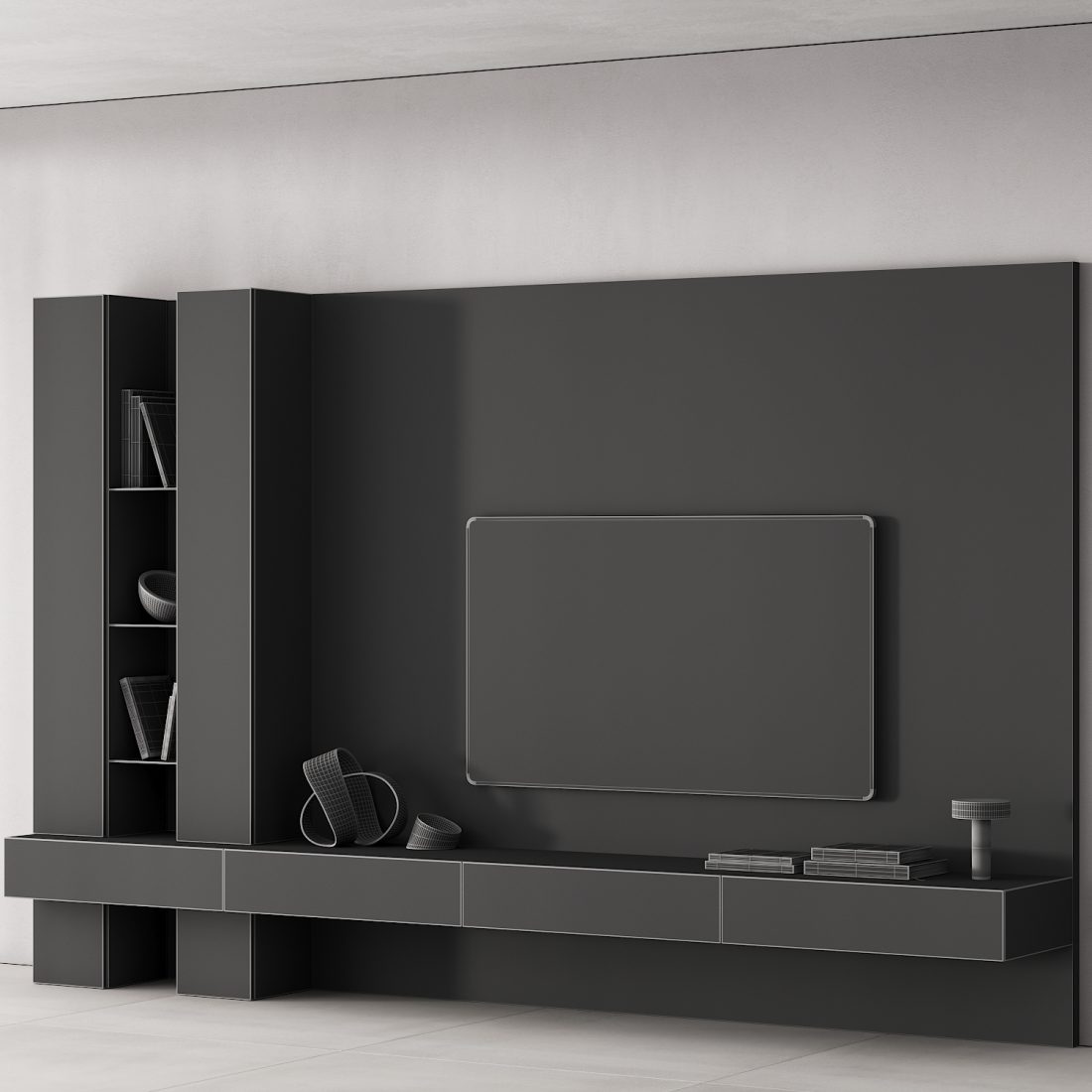 157 Tv Wall Kit 06 Neutral Japandi Wood 00 3D Model for VRay, Corona ...