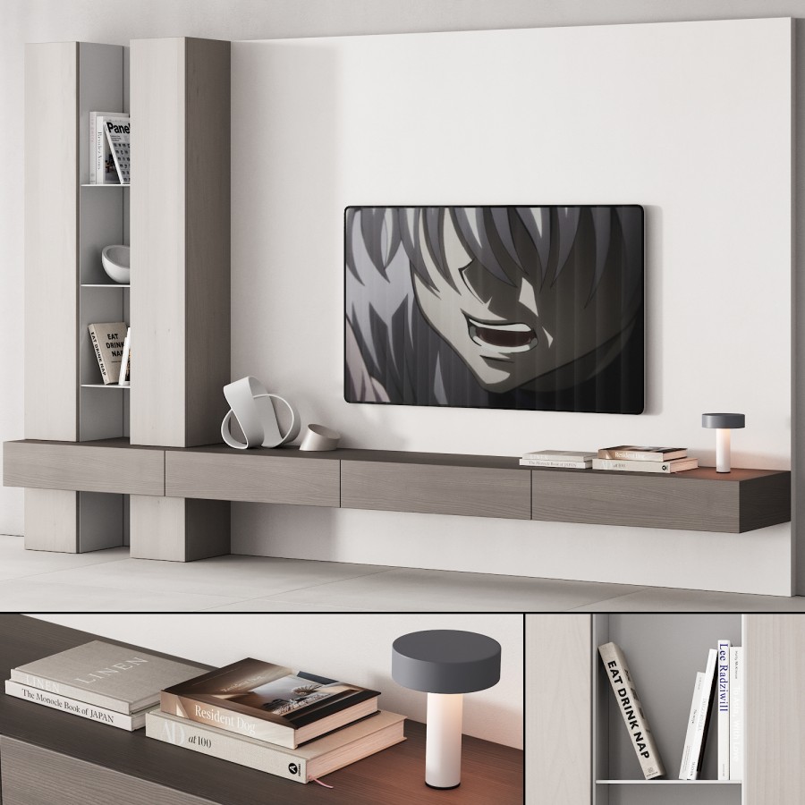 157 Tv Wall Kit 06 Neutral Japandi Wood 00 3D Model for VRay, Corona ...