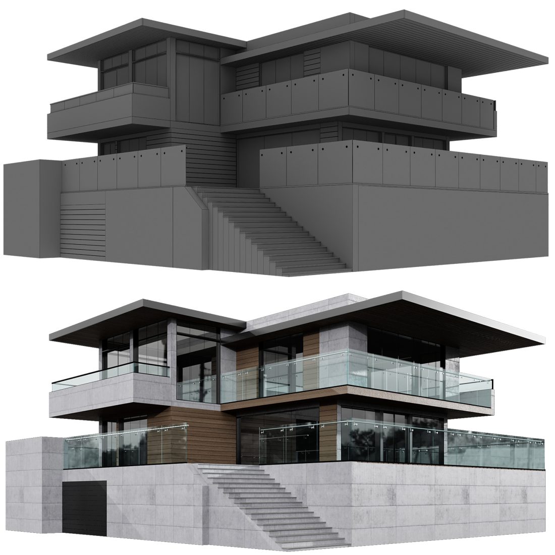 Modern House No20 - 3D Model for VRay, Corona