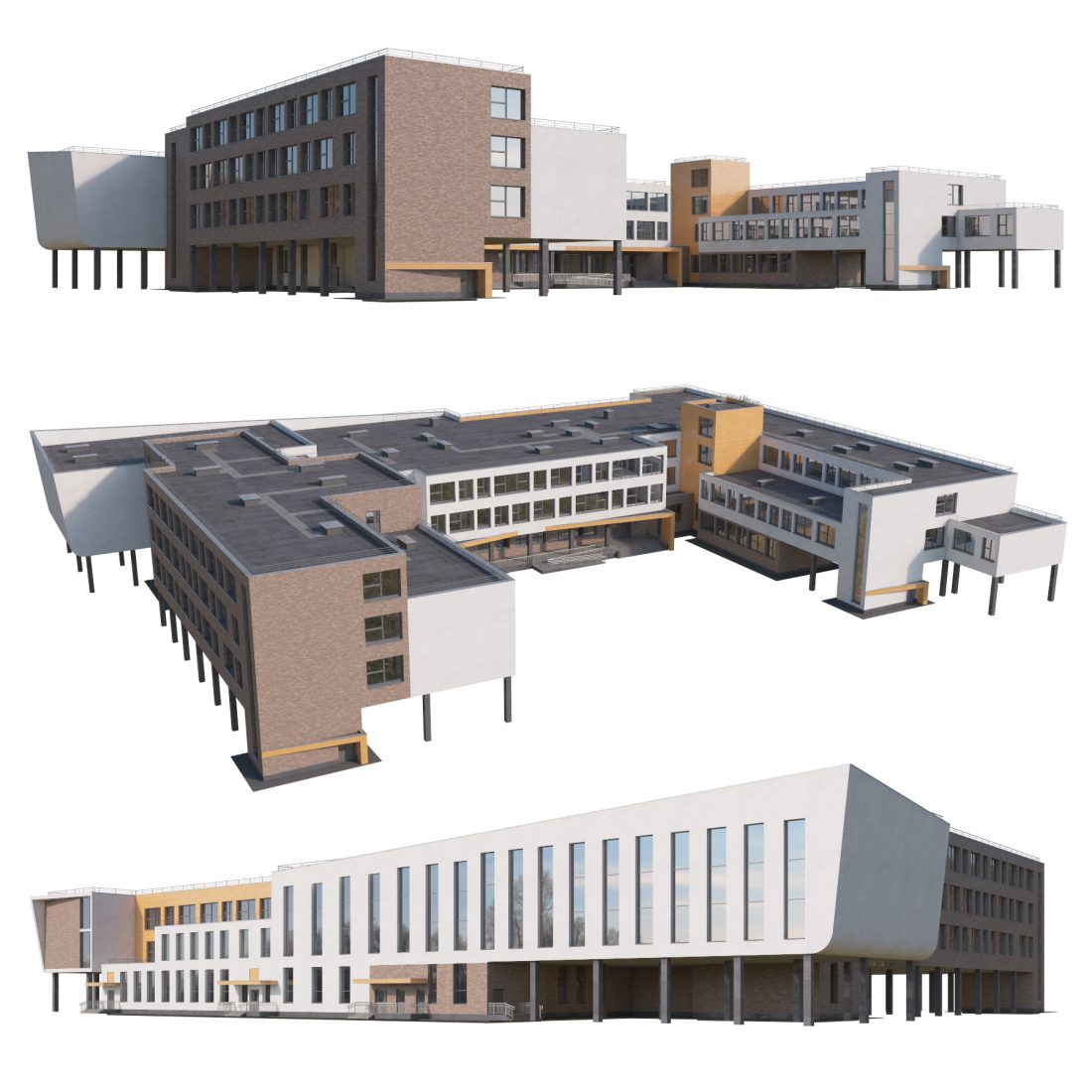 Modern School Building 1 - 3D Model for VRay, Corona