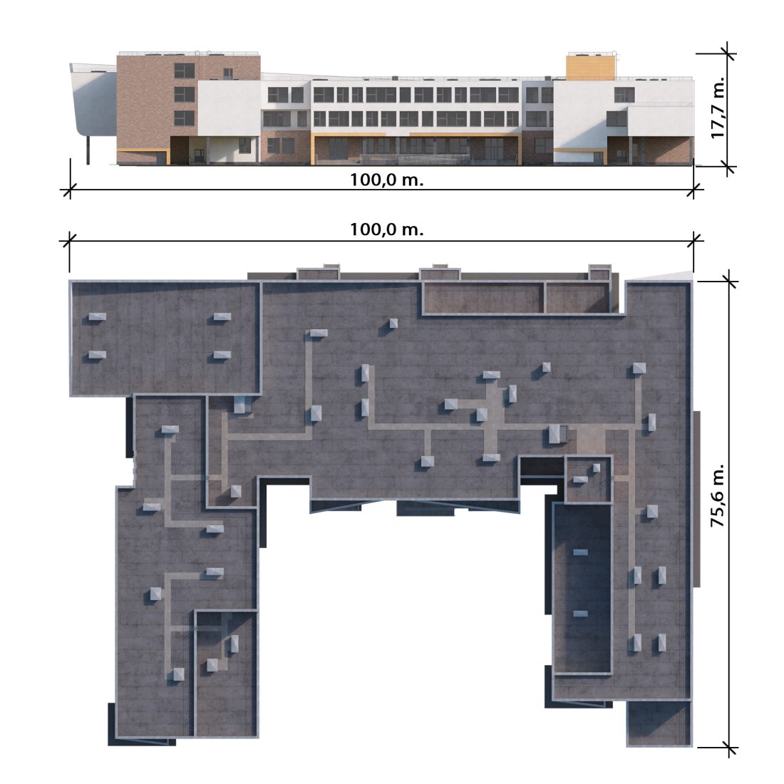 Modern School Building 1 - 3D Model for VRay, Corona