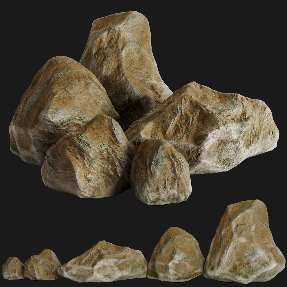 HM02 | Rock Collection | Mossy Green - 3D Model for VRay, Corona
