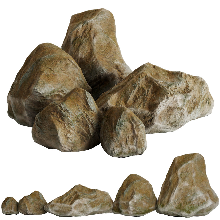 HM02 | Rock Collection | Mossy Green - 3D Model for VRay, Corona