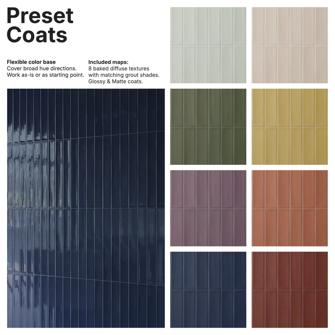 Elongated Subway Tile 2x16" Stack Bond Texture / PBR Material | CGMood