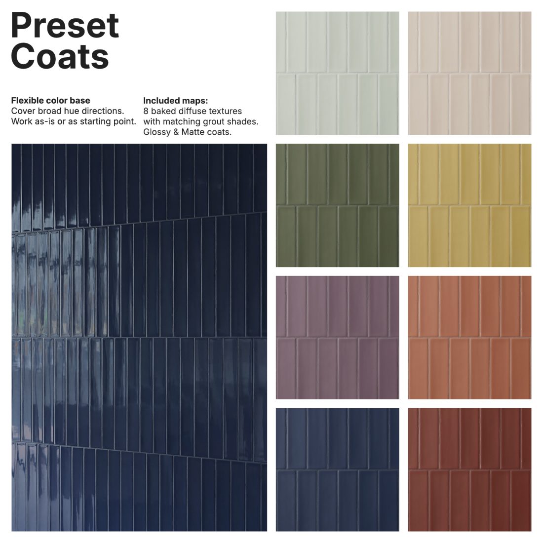 Elongated Subway Tile 2x16" Vertical Offset - 3D Model for VRay, Corona