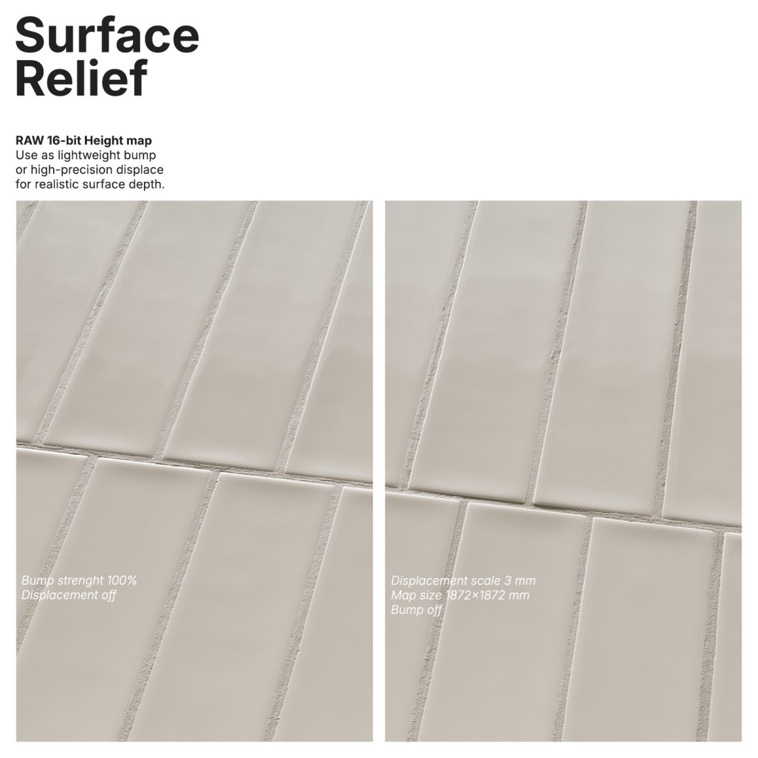 Elongated Subway Tile 2x16" Vertical Offset - 3D Model for VRay, Corona
