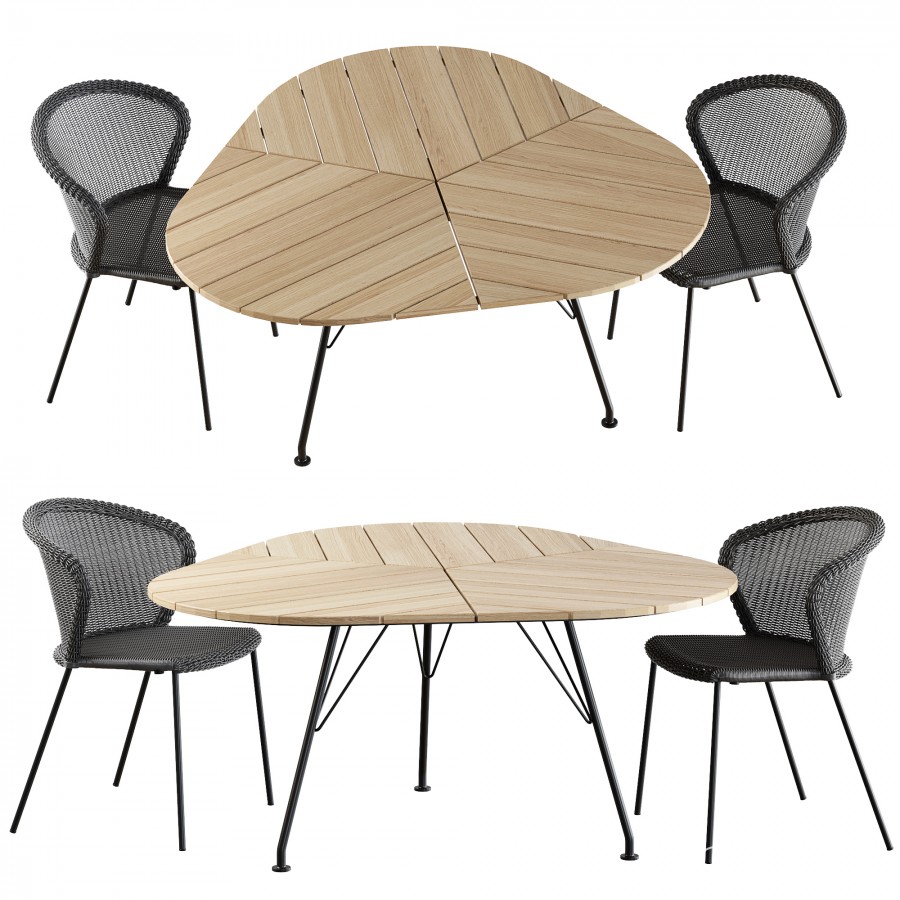 Houe Leaf Table With Cane Line Lean Chair - 3D Model for VRay, Corona