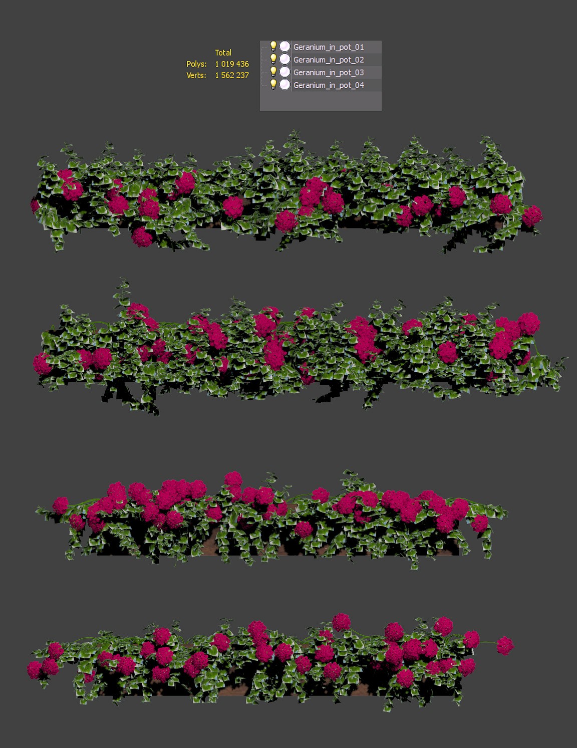 Facade Geranium Plant V2 - 3D Model for VRay, Corona