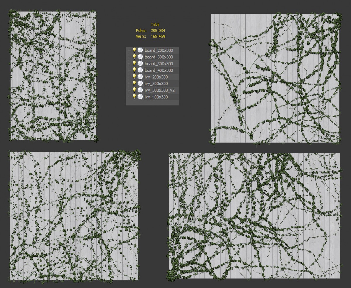 Ivy For The Ceiling. 4 Models - 3D Model for VRay, Corona