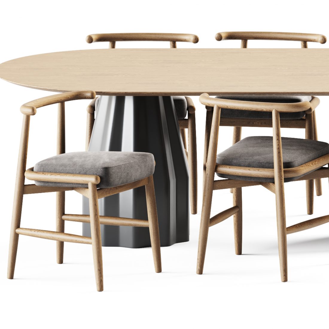 Wooden Burin Table By Viccarbe And Chair Emilia By - 3D Model for Corona