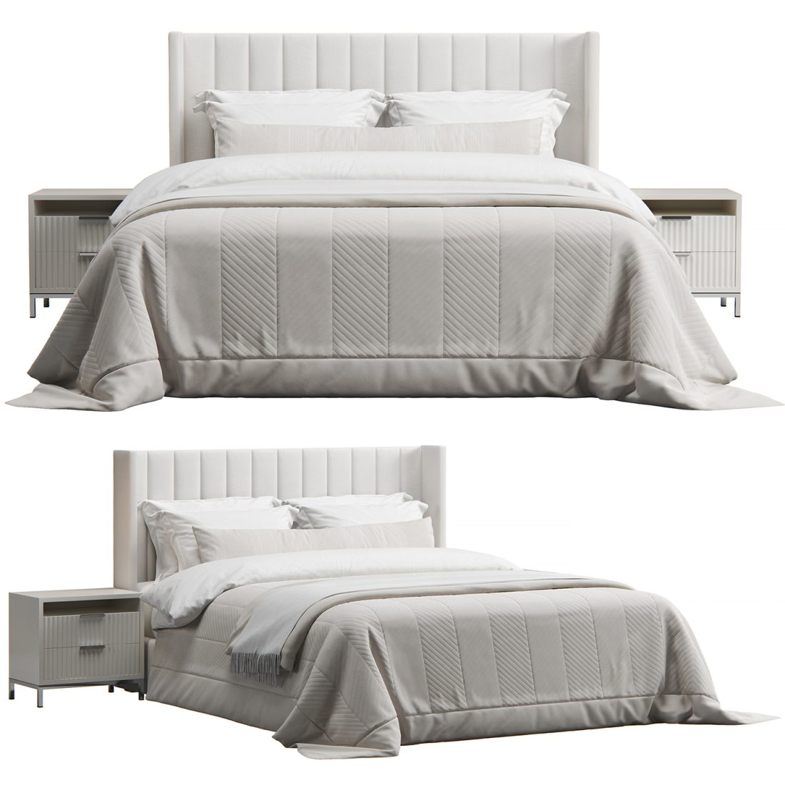 Striped Headboard Wingback Bed - 3D Model for VRay