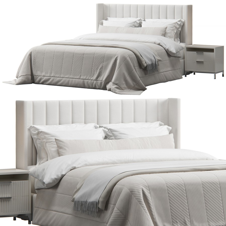 Striped Headboard Wingback Bed - 3D Model for VRay