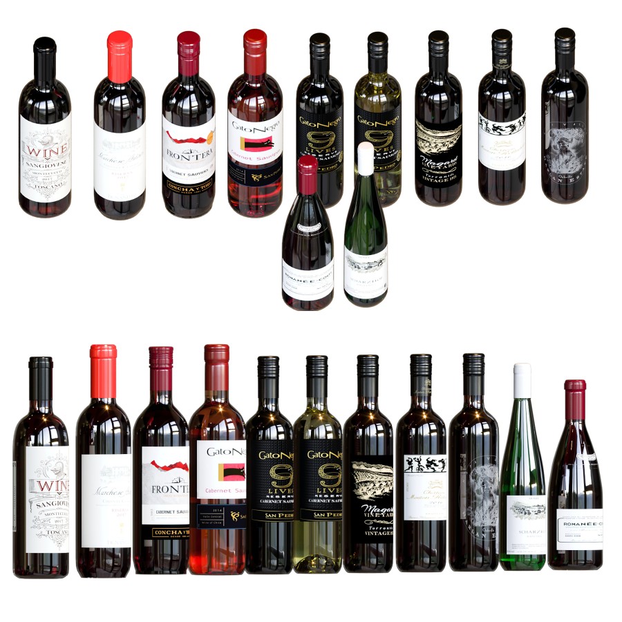 Wine Bottle Collection No1 - 3D Model for VRay, Corona