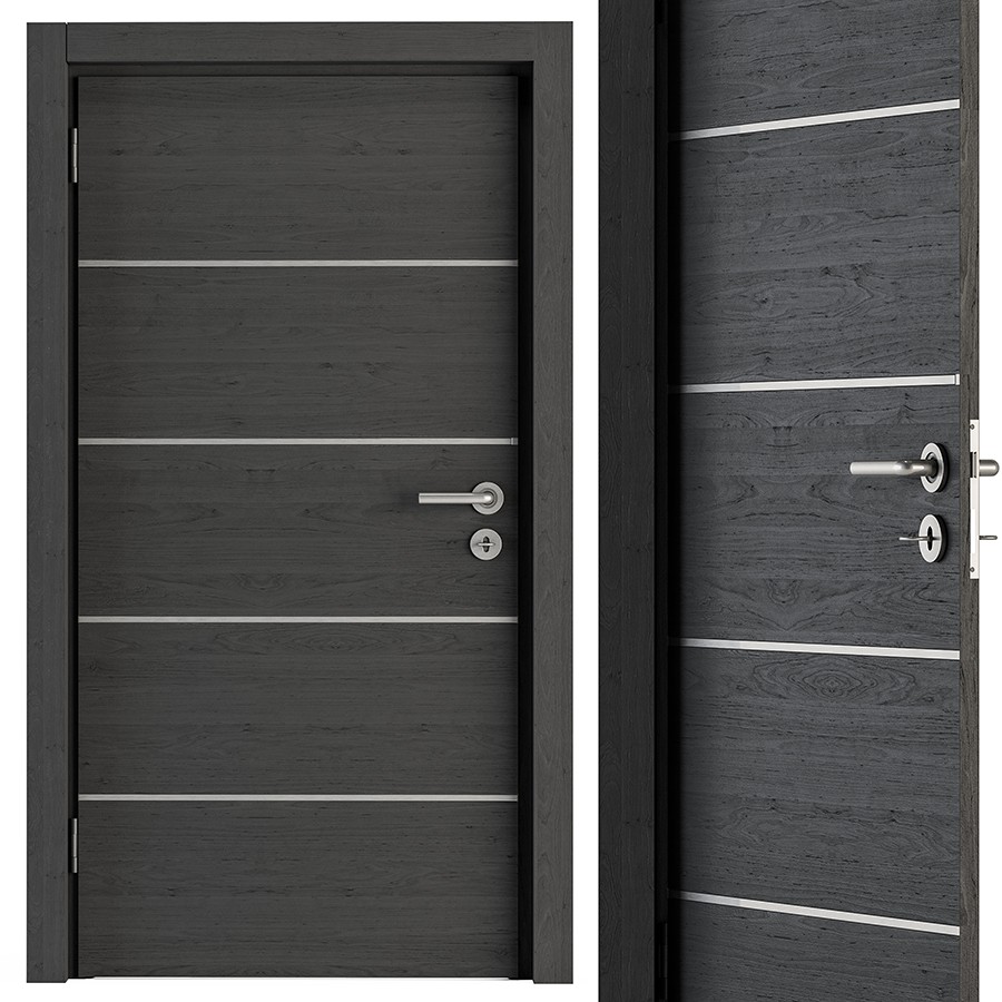 Black Wood And Steel Modern Door - Set 31 3D Model for VRay, Corona ...