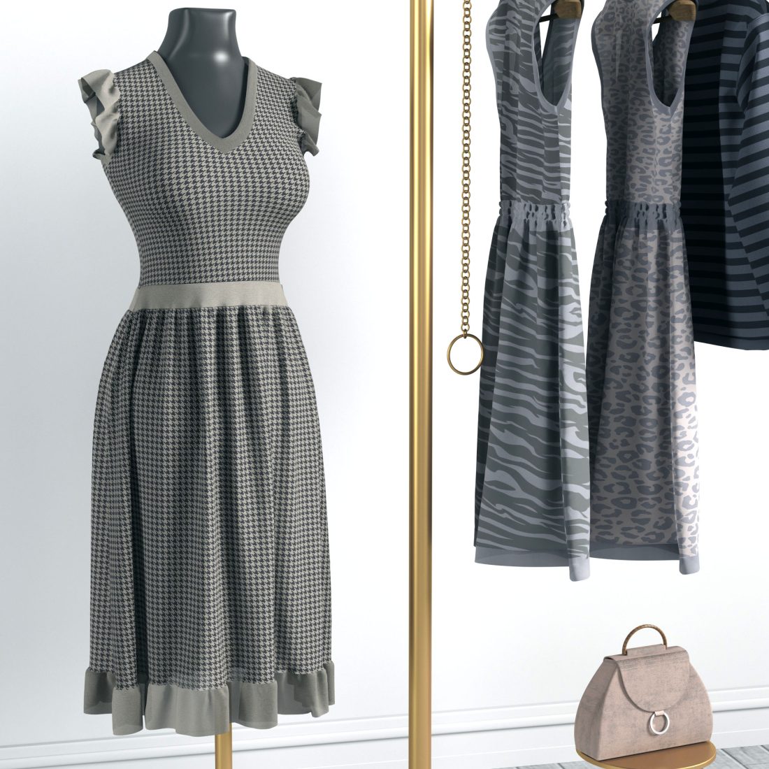 Gold Clothing Rack 3D Model for VRay, Corona | CGMood