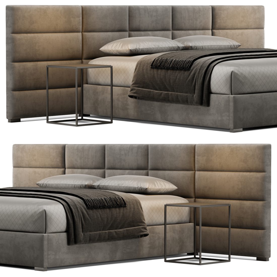 Modena Fabric Rectangular Extended Bed - 3D Model for VRay