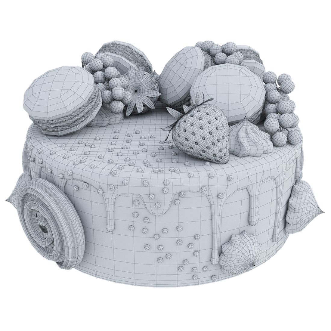 Pink Cake With Macaroons - 3D Model for VRay, Corona