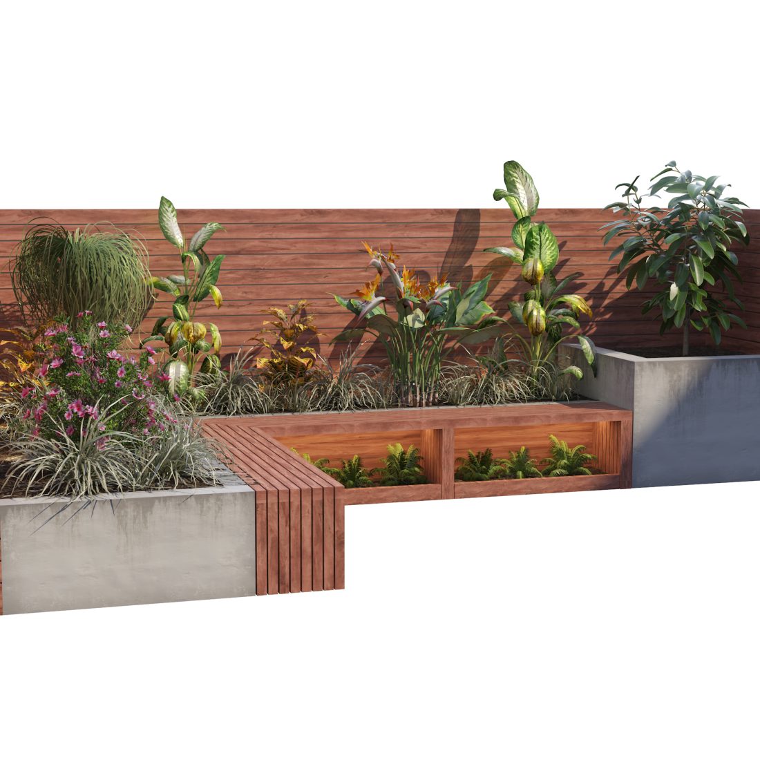 Corner Bench Seating With Planter - 3D Model for VRay, Corona