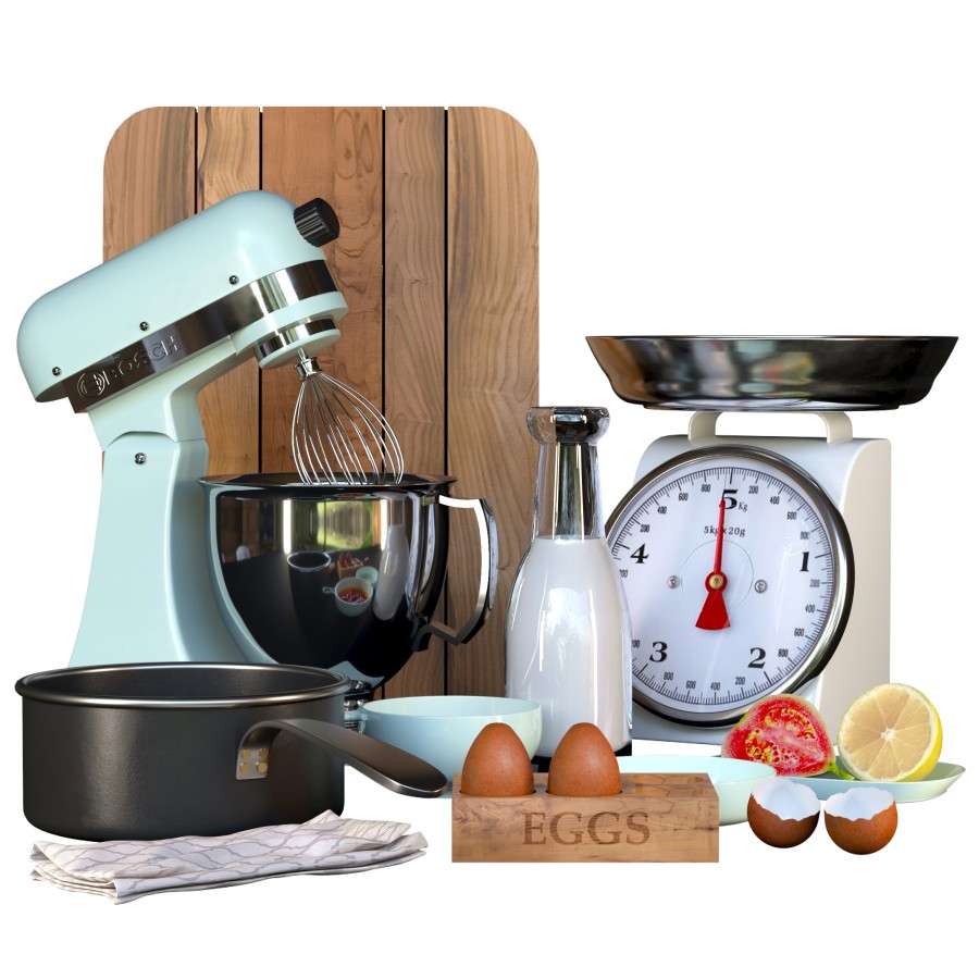 Kitchen Appliances With Kitchen Utensils - 3D Model for Corona