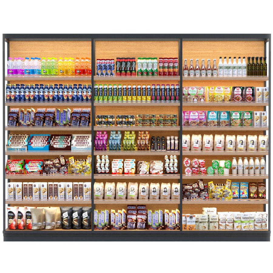 Large Showcase In A Supermarket With Products - 3D Model for Corona