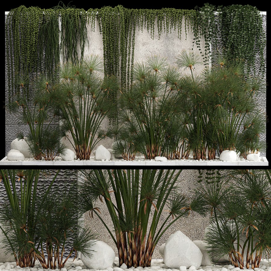 Garden And Tropical Flowerbed With Hanging Plants - 3D Model for VRay