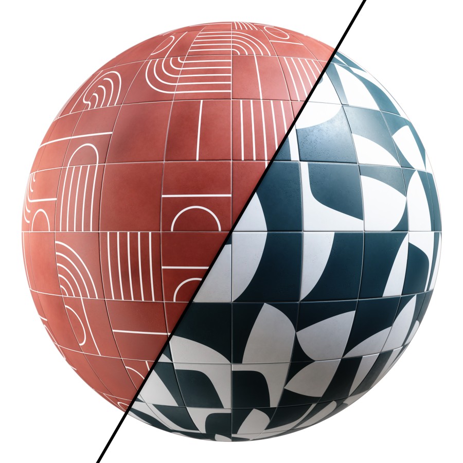Tile 4k Materials A2 - 2 Materials And 4 Colors - 3D Model for VRay, Corona