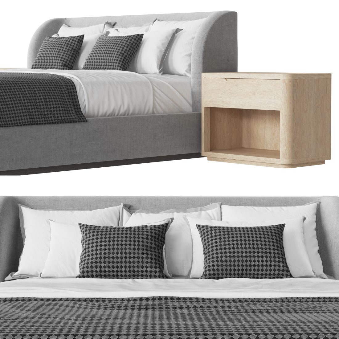 Rh Copenhagen Fabric Panel Platform Bed - 3D Model for Corona
