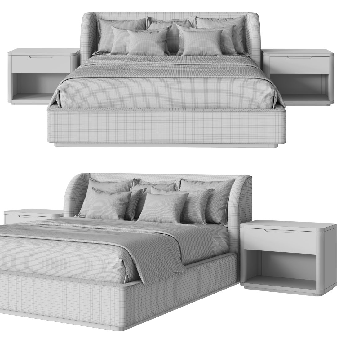 Rh Copenhagen Fabric Panel Platform Bed - 3D Model for Corona