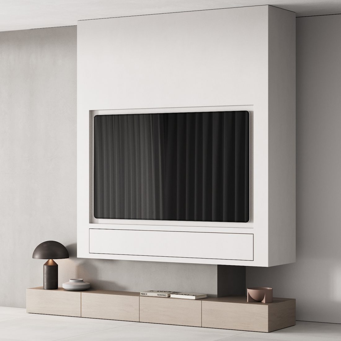 155 Tv Wall Kit 04 Minimal Wood Floating Column - 3D Model for VRay, Corona