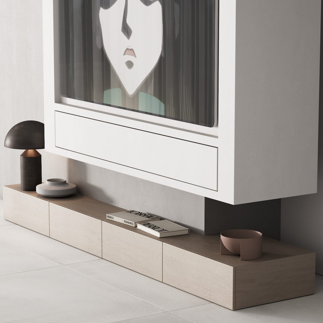 155 Tv Wall Kit 04 Minimal Wood Floating Column - 3D Model for VRay, Corona