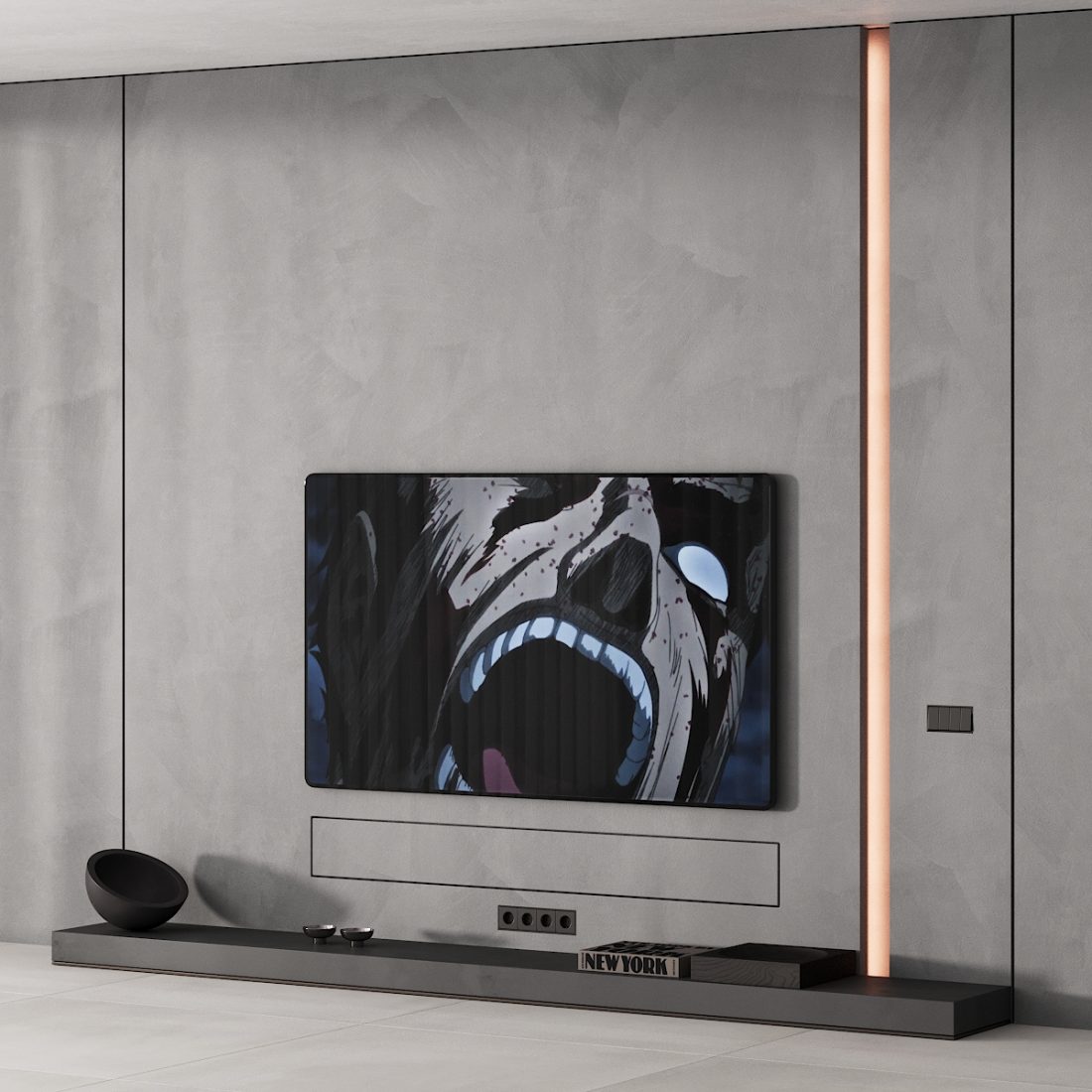 226 Tv Wall Kit 08 Minimal Wall In 4 Color Options - 3D Model for VRay ...