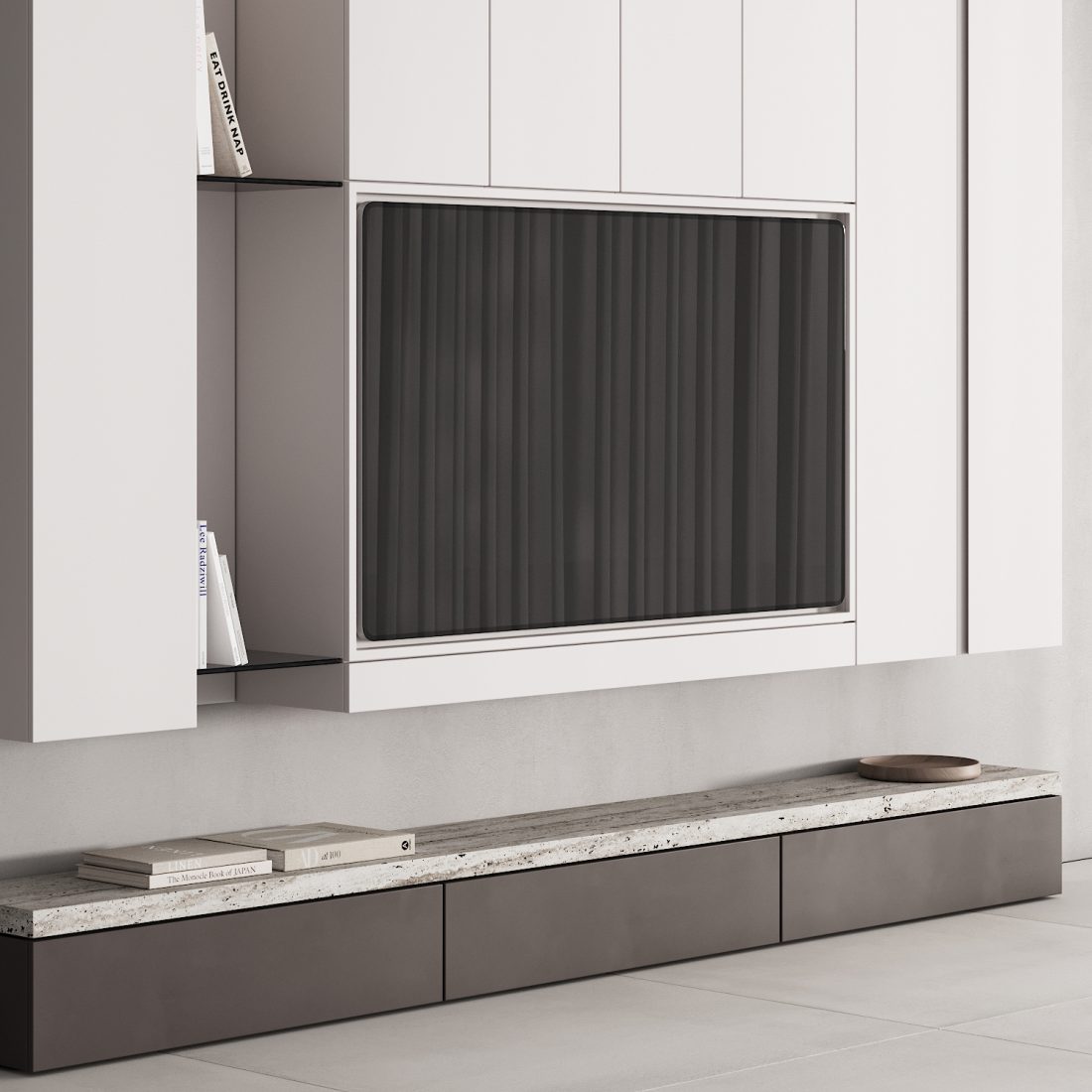 193 Tv Wall Kit 07 Minimal White And Travertine 00 - 3D Model for VRay ...