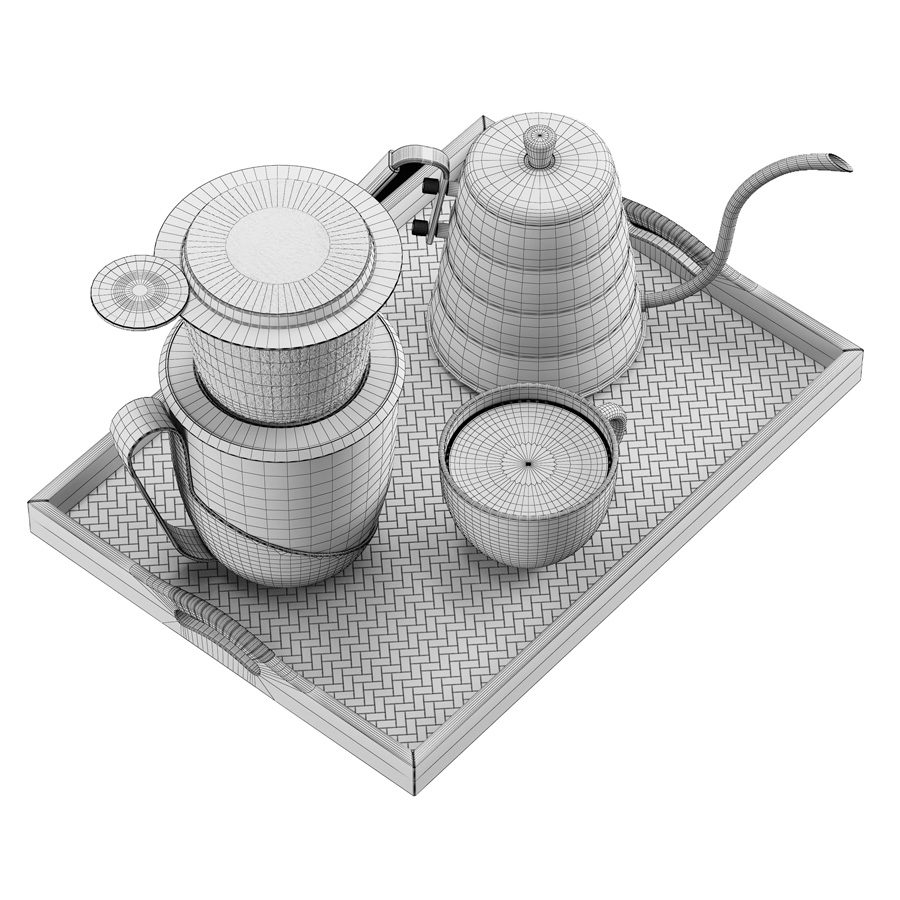 Asian Drip Coffee Set - 3D Model for VRay