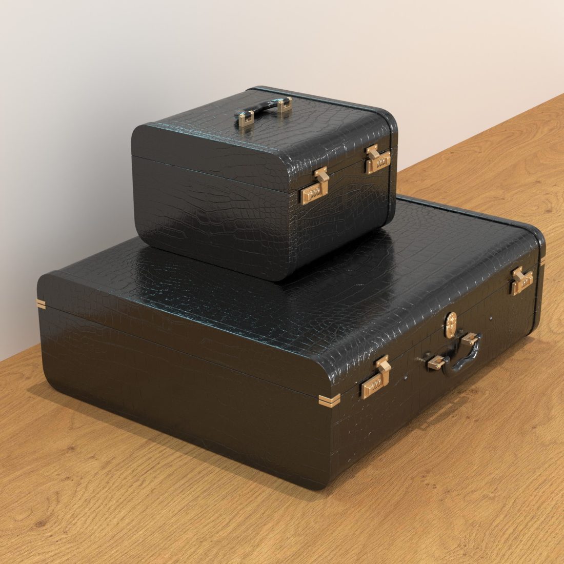 Art Deco Black Alligator Suitcase - 3D Model for Corona