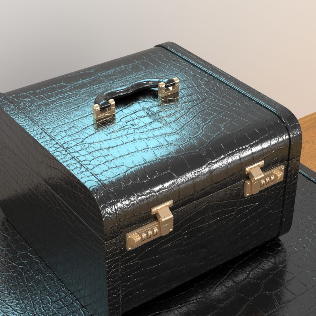 Art Deco Black Alligator Suitcase - 3D Model for Corona