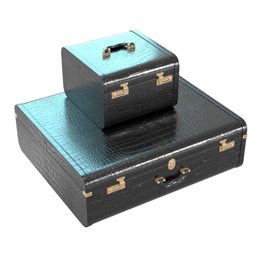 Art Deco Black Alligator Suitcase - 3D Model for Corona